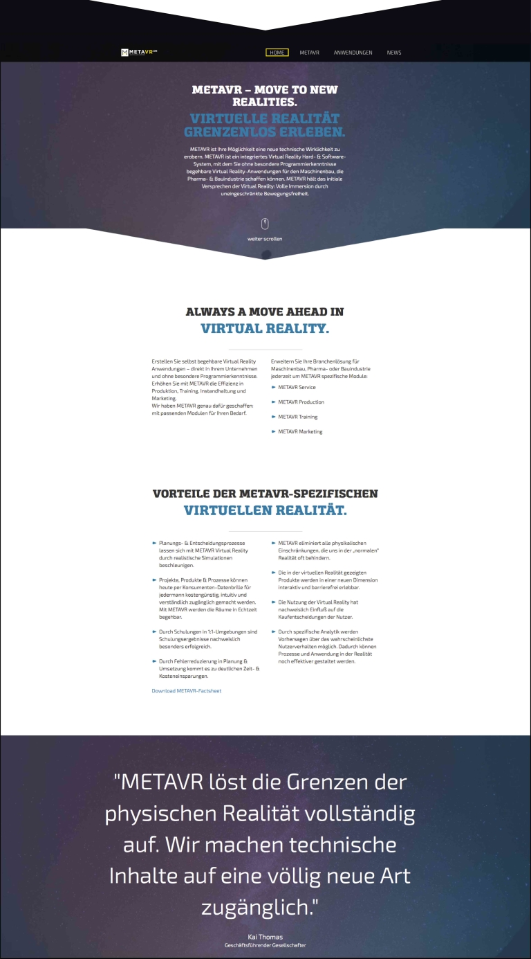 METAVR - Website & Corporate Design für Virtual Reality Produkt